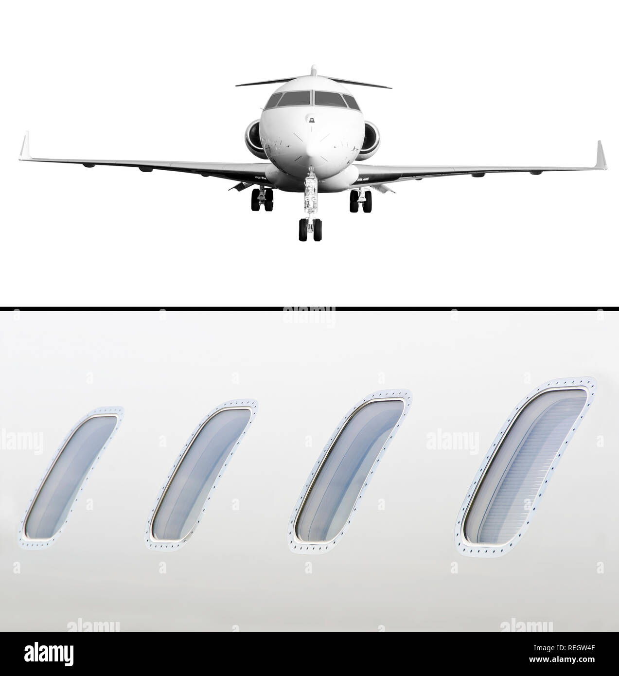 Collection of two photos of Private Jet Aircraft Isolated on white and ...