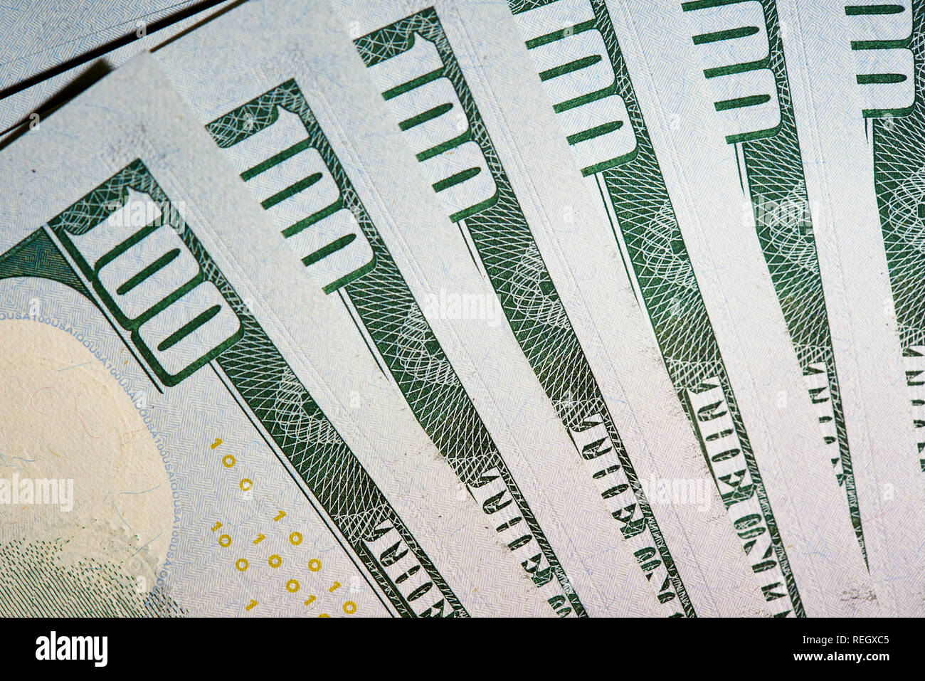 Macro of American paper money worth one hundred dollars, the new ...