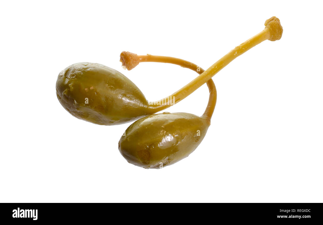 Pickled caper berries isolated on white background. Full dept of field ...