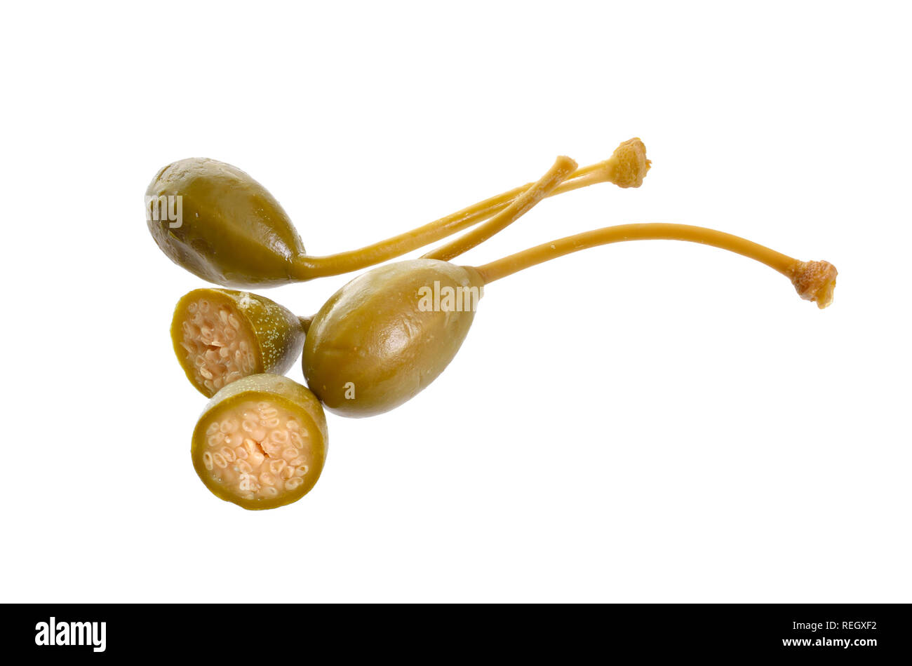 Pickled caper berries isolated on white background. Full dept of field ...
