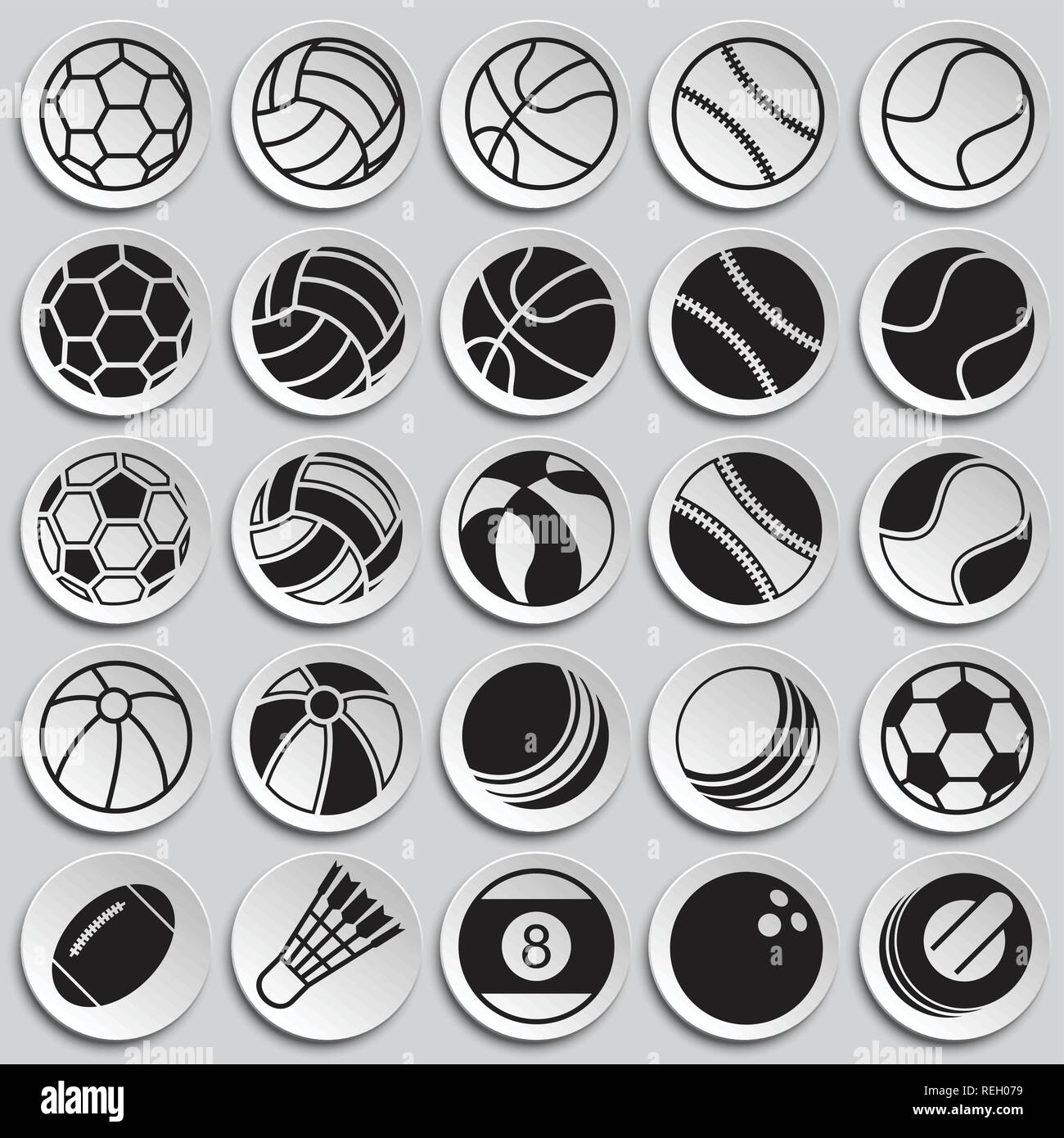 Sport ball icons set on plates background for graphic and web design ...