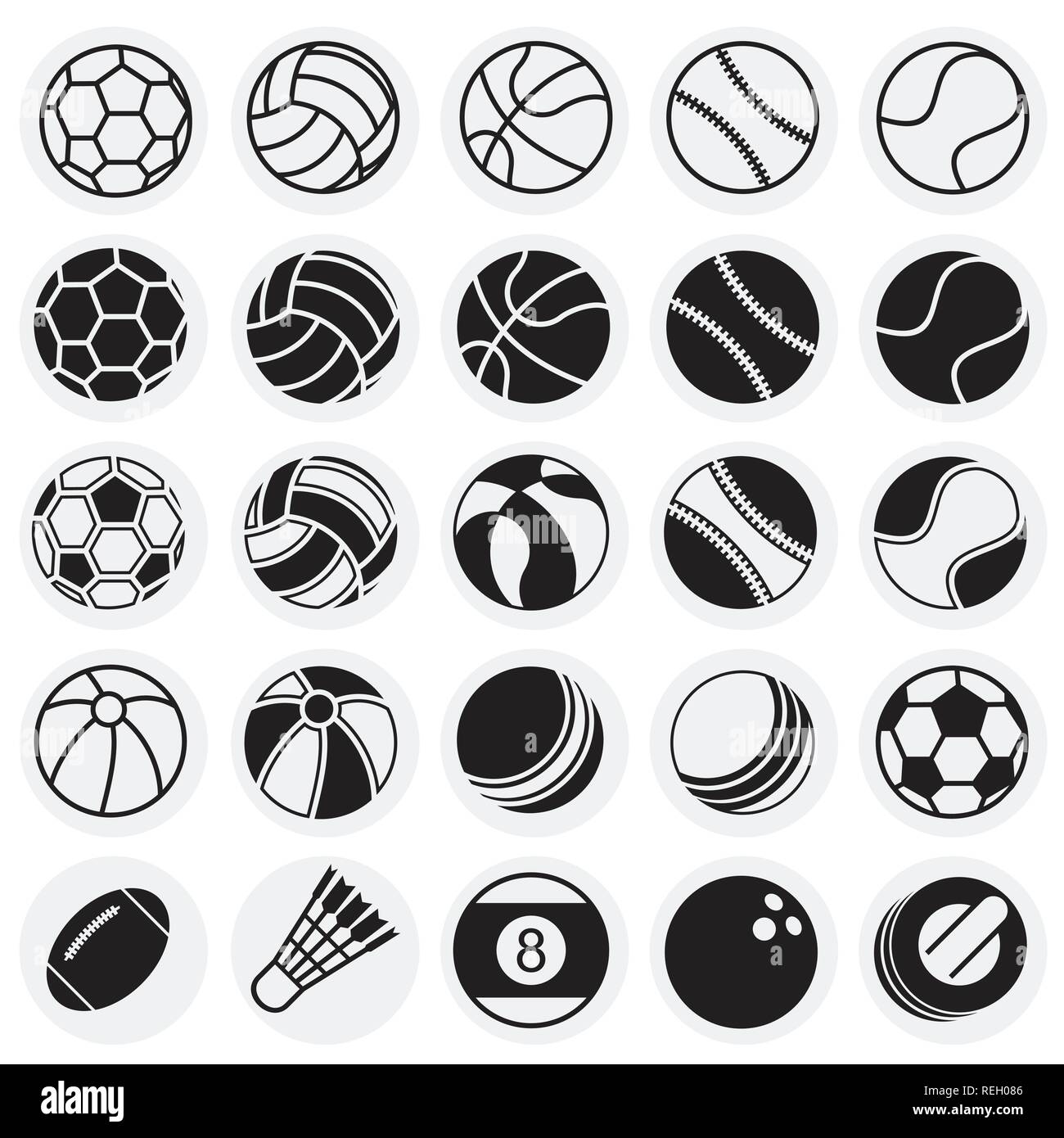 Sport ball icons set on circles background for graphic and web design ...