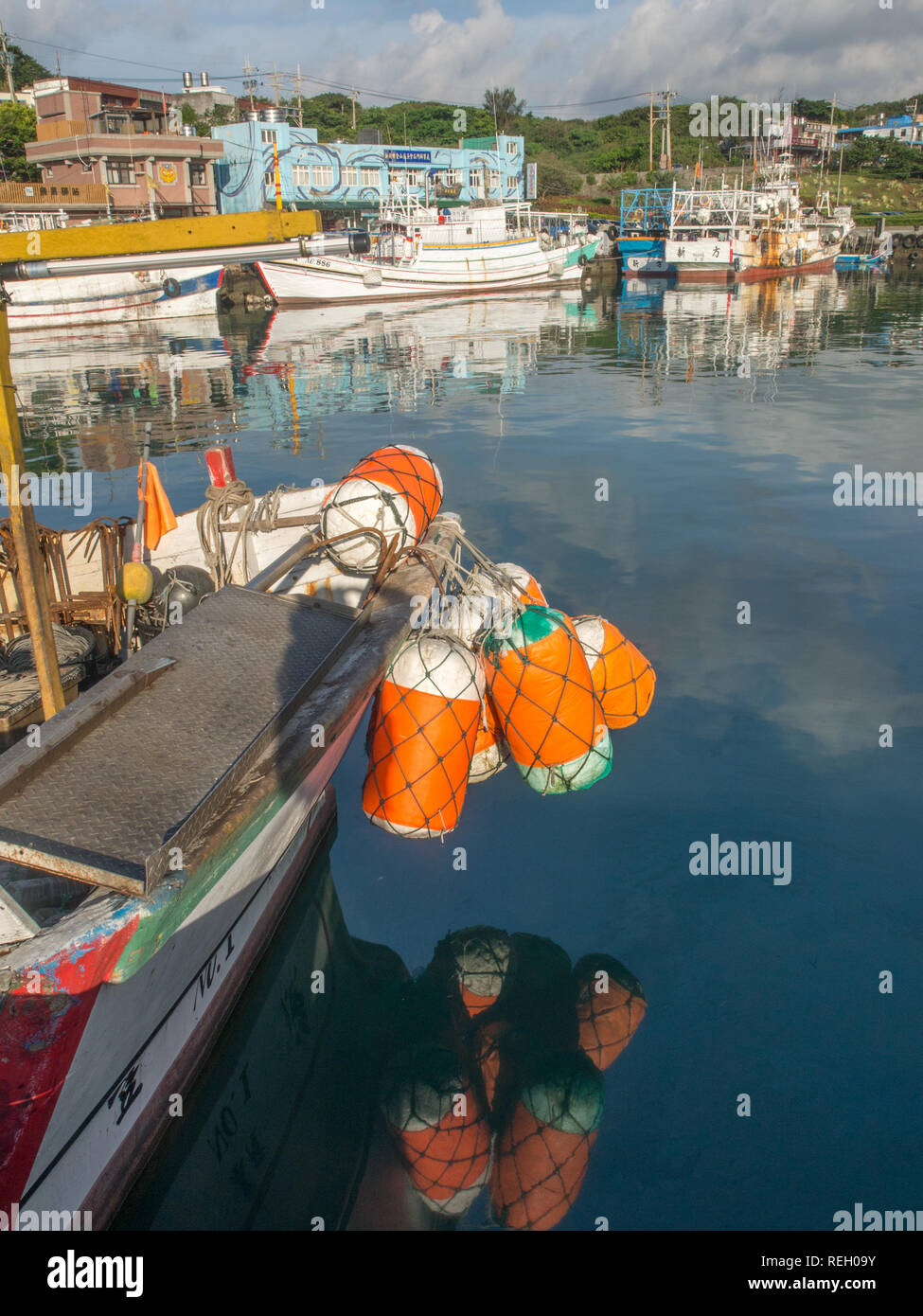 Fuji, Taiwan - October 03, 2016: Fishing boats of different size in ...