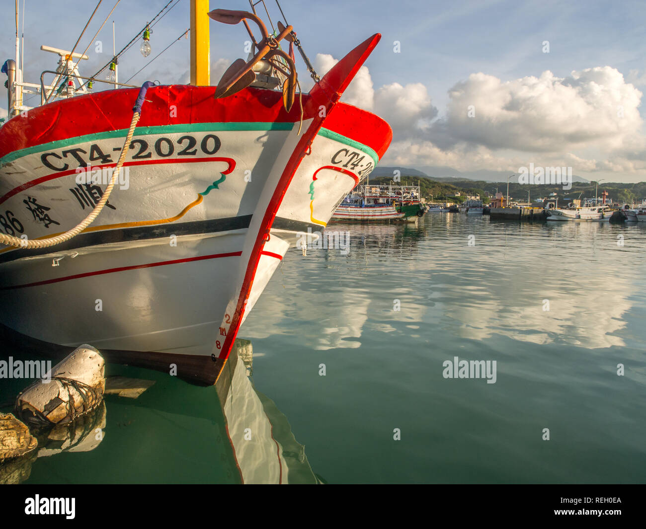 Fuji, Taiwan - October 03, 2016: Fishing boats of different size in ...