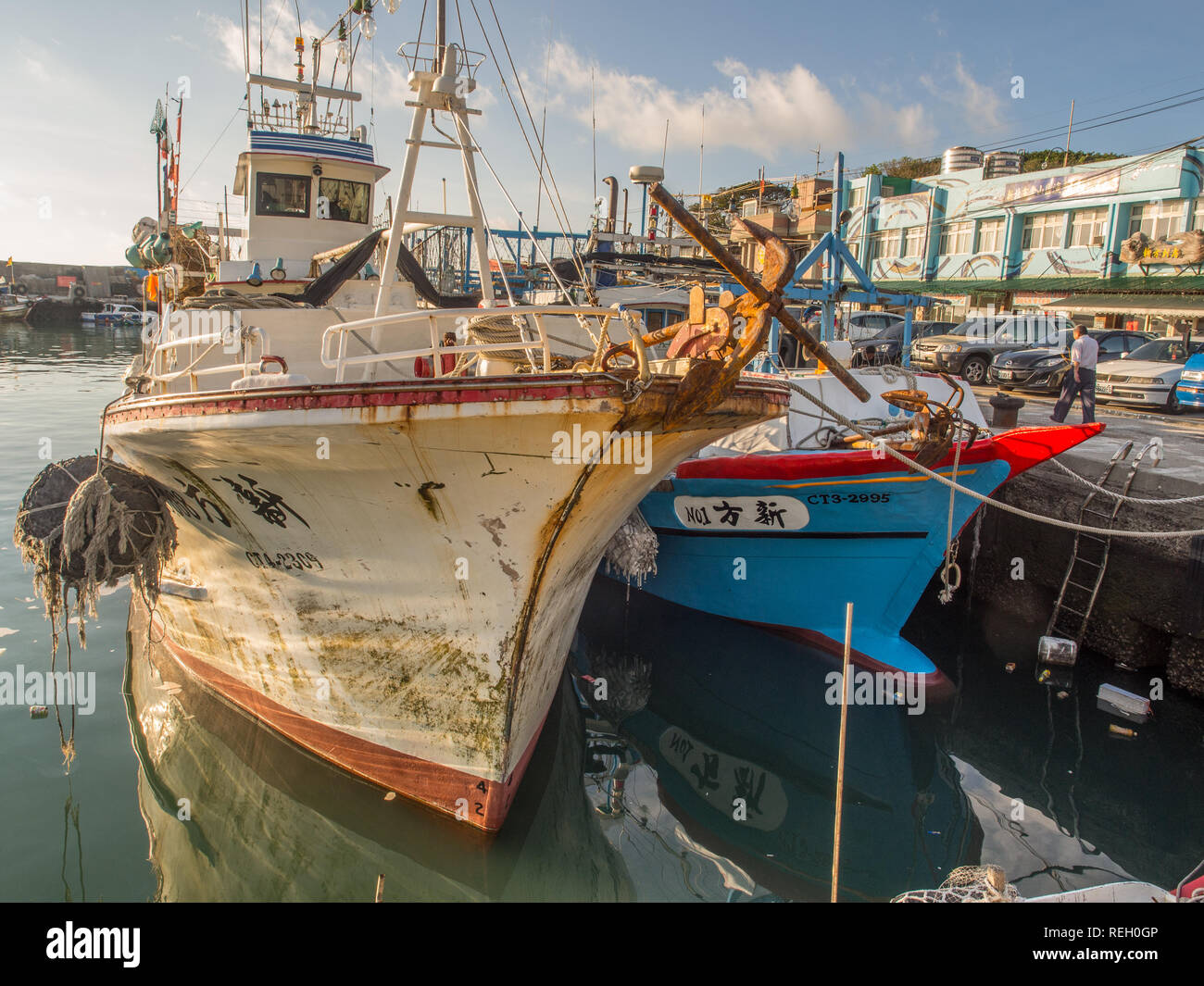 Fuji, Taiwan - October 03, 2016: Fishing boats of different size in ...