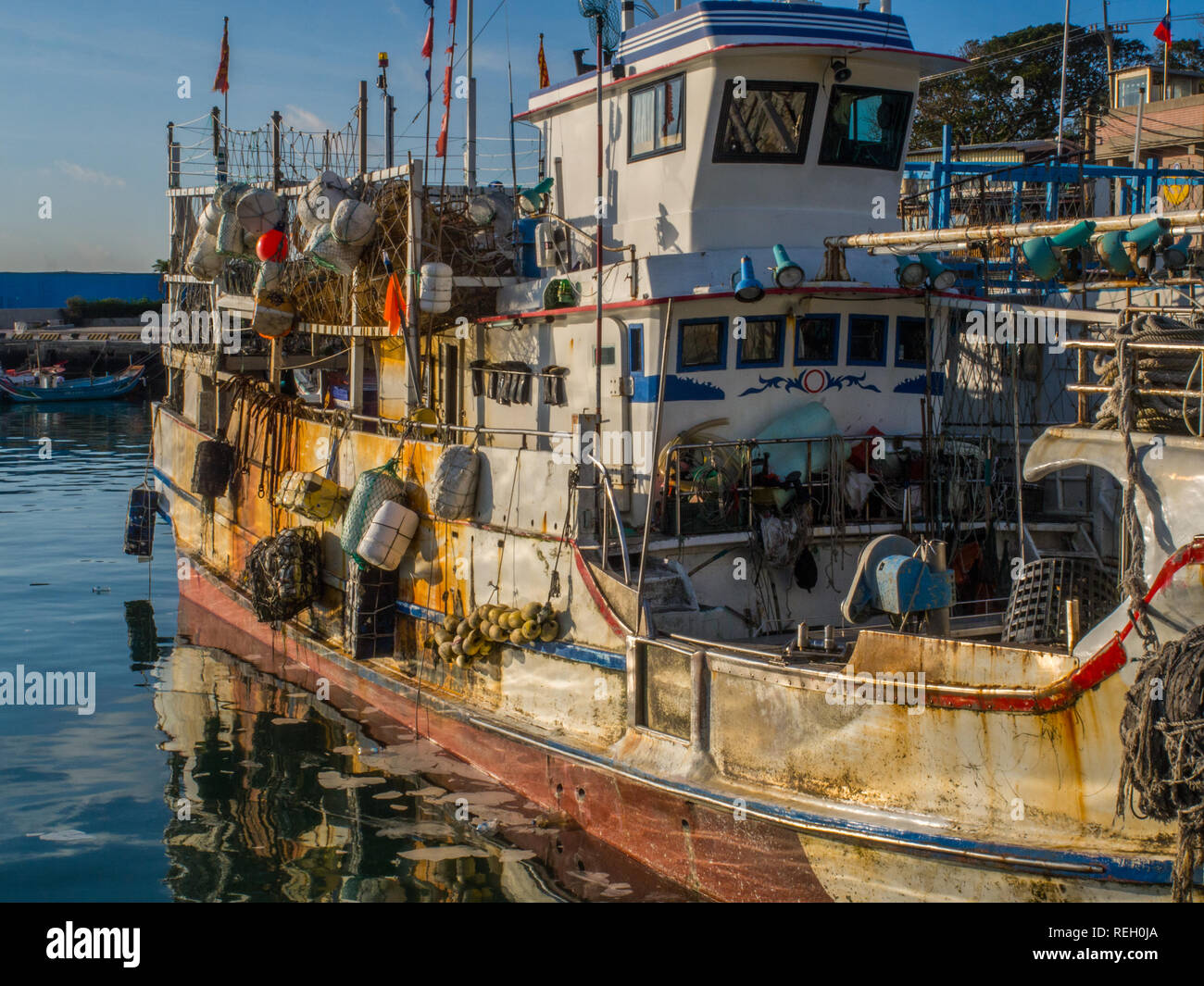 Fuji, Taiwan - October 03, 2016: Fishing boats of different size in ...