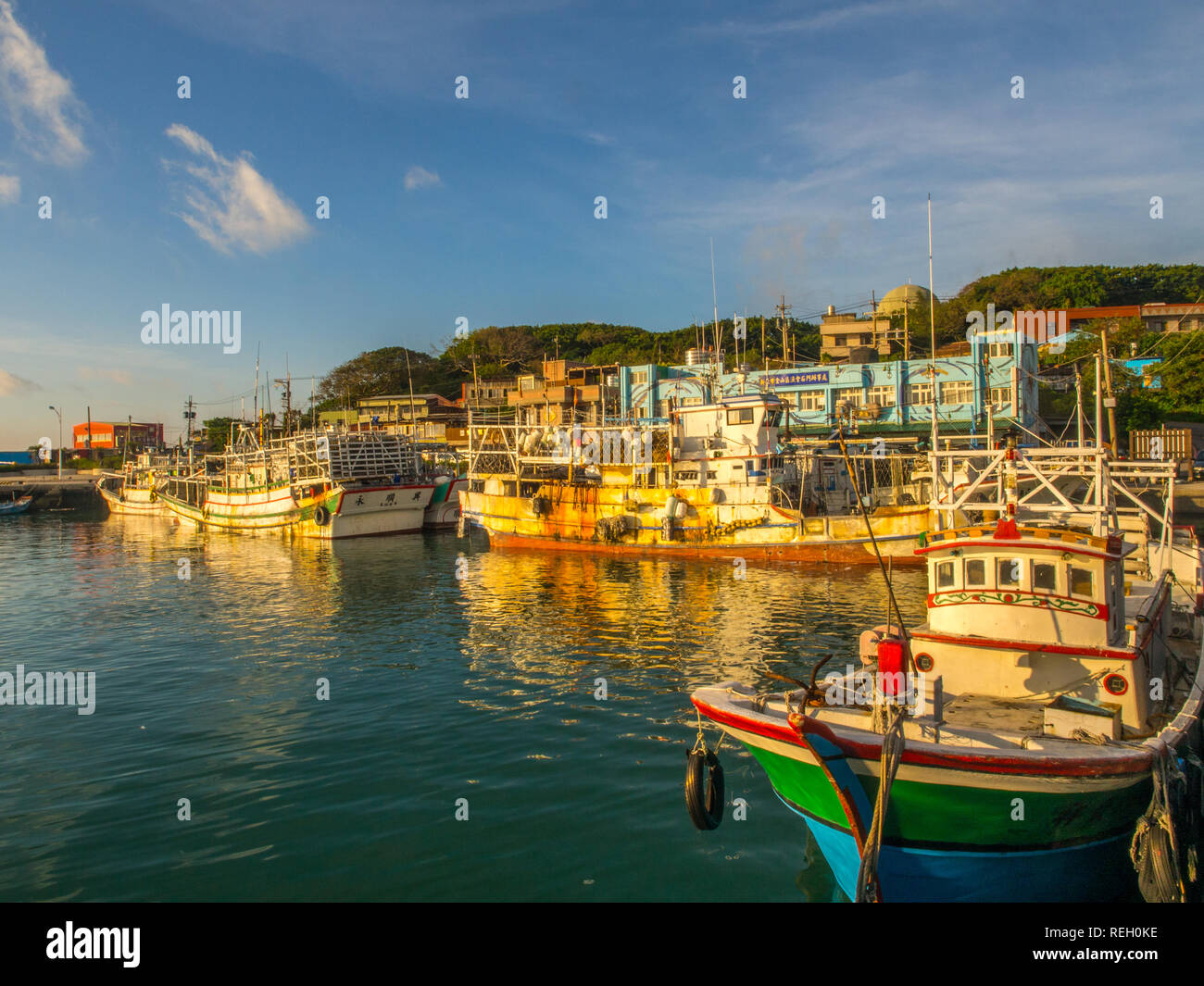 Fuji, Taiwan - October 03, 2016: Fishing boats of different size in ...