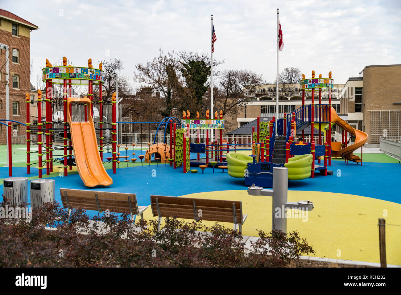 Colorful playground on yard in the park in Georgetown Washington DC ...