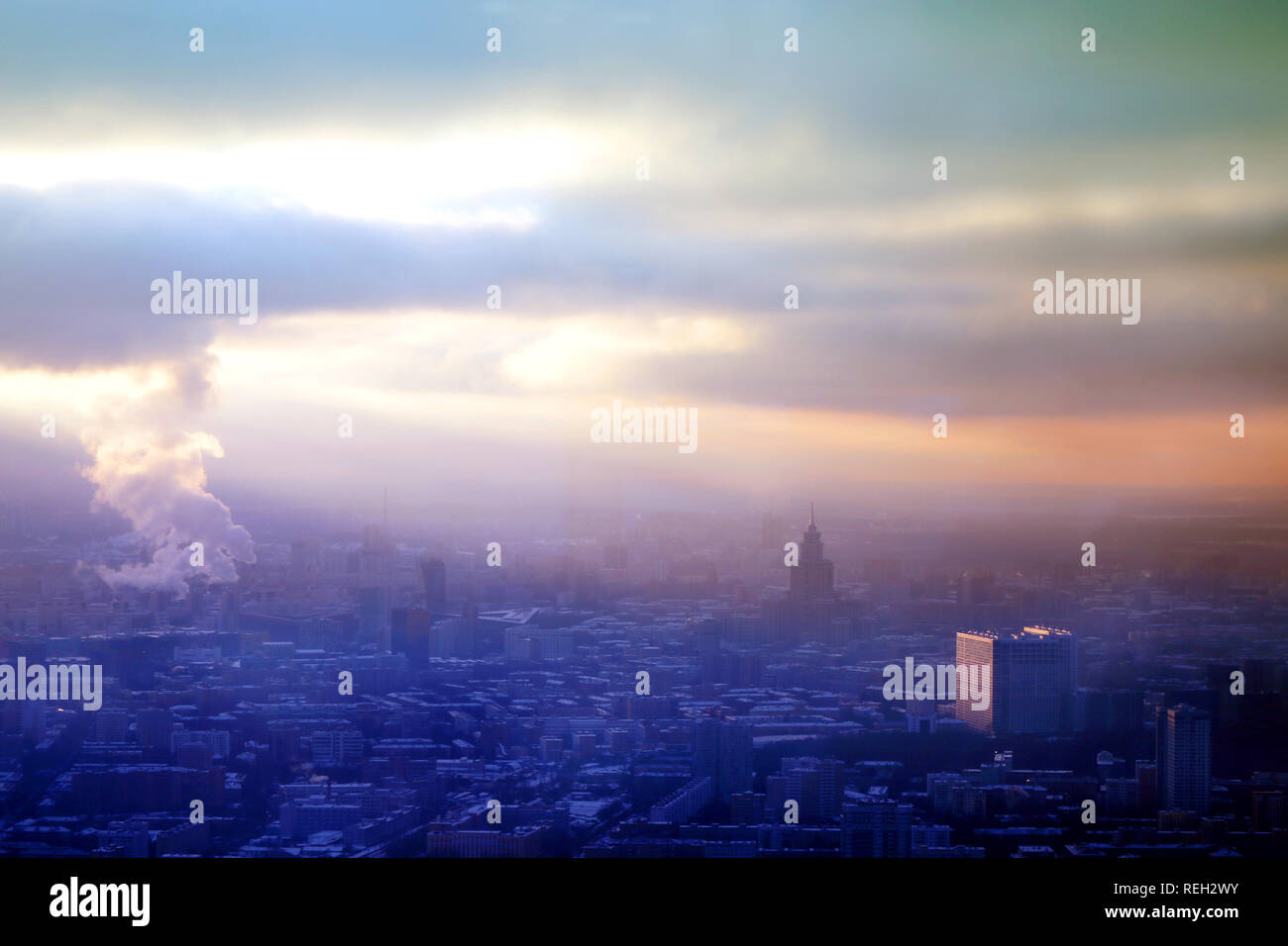 Beautiful winter photo of Moscow panorama with landmarks from above at ...