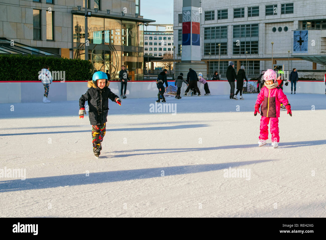 Slovakia, December 2018 ice skating.Active outdoor recreation, on the ...