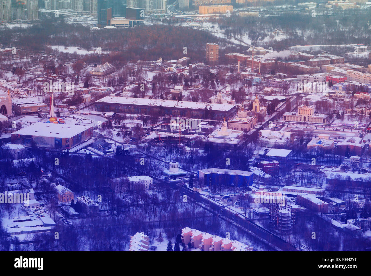 Beautiful winter photo of Moscow panorama with landmarks from above at ...