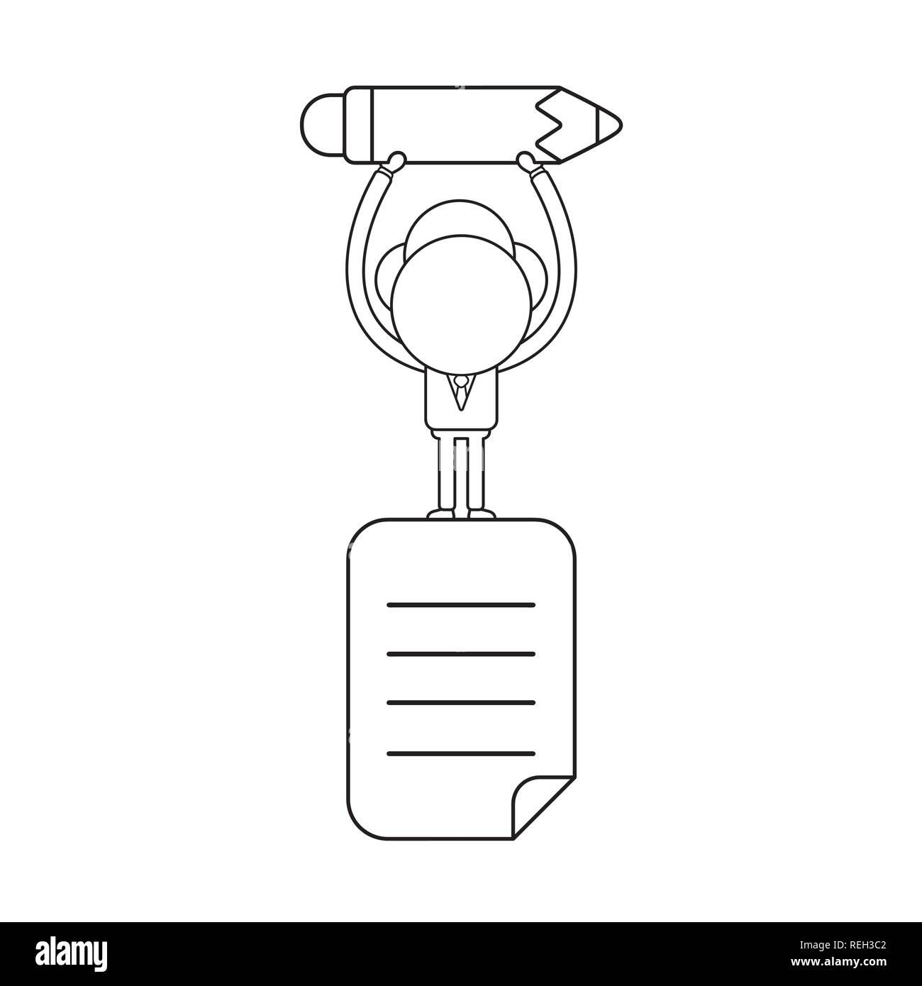 Vector illustration businessman character standing on written paper and ...