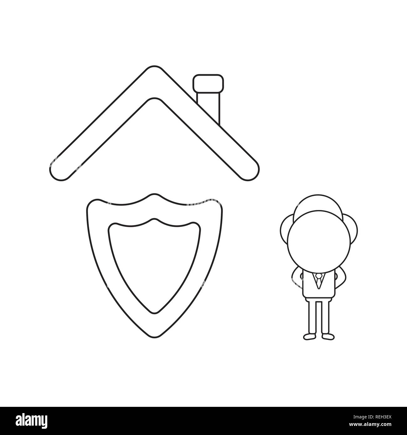 Vector illustration businessman character with guard shield under house ...