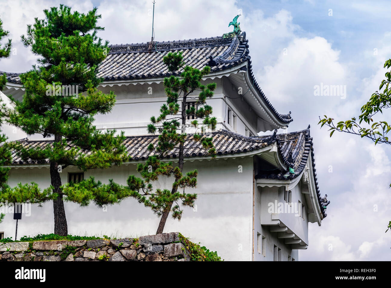 Japan Castle in Nagoya. Summer day. Famous Japanese castle with a green ...