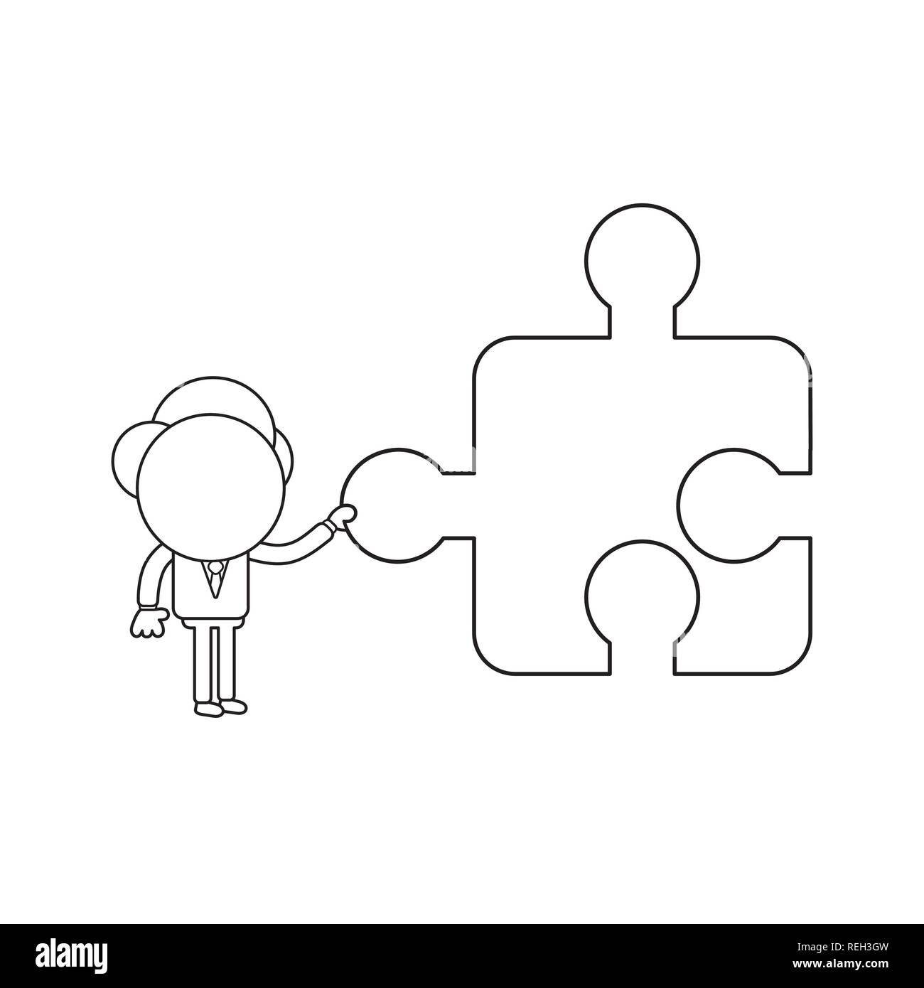 Vector illustration businessman character holding jigsaw puzzle piece ...