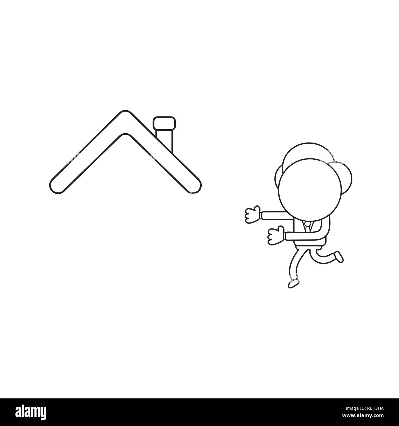 Vector illustration businessman character running to house roof. Black ...