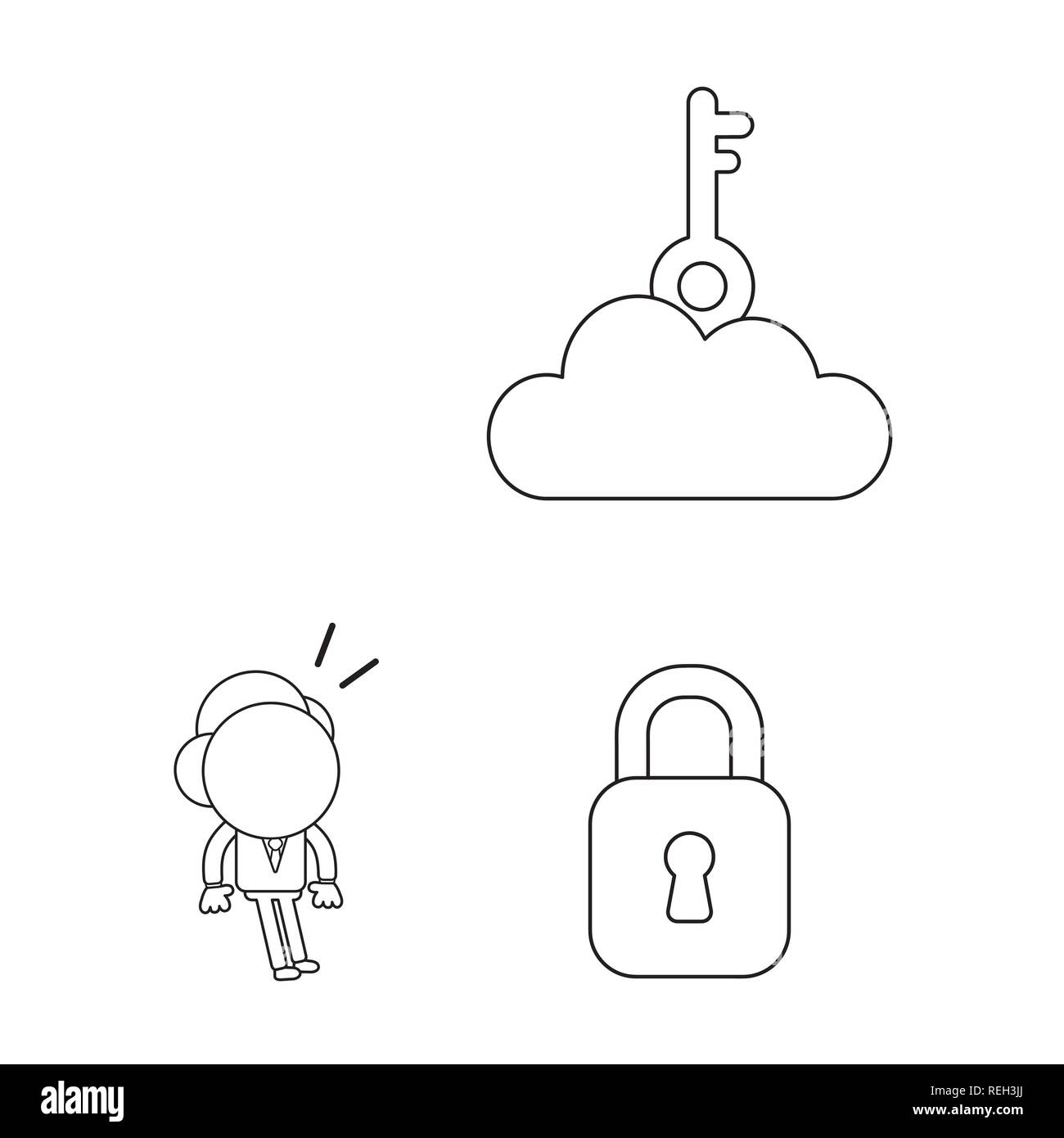 Vector illustration businessman character looking key on cloud to ...