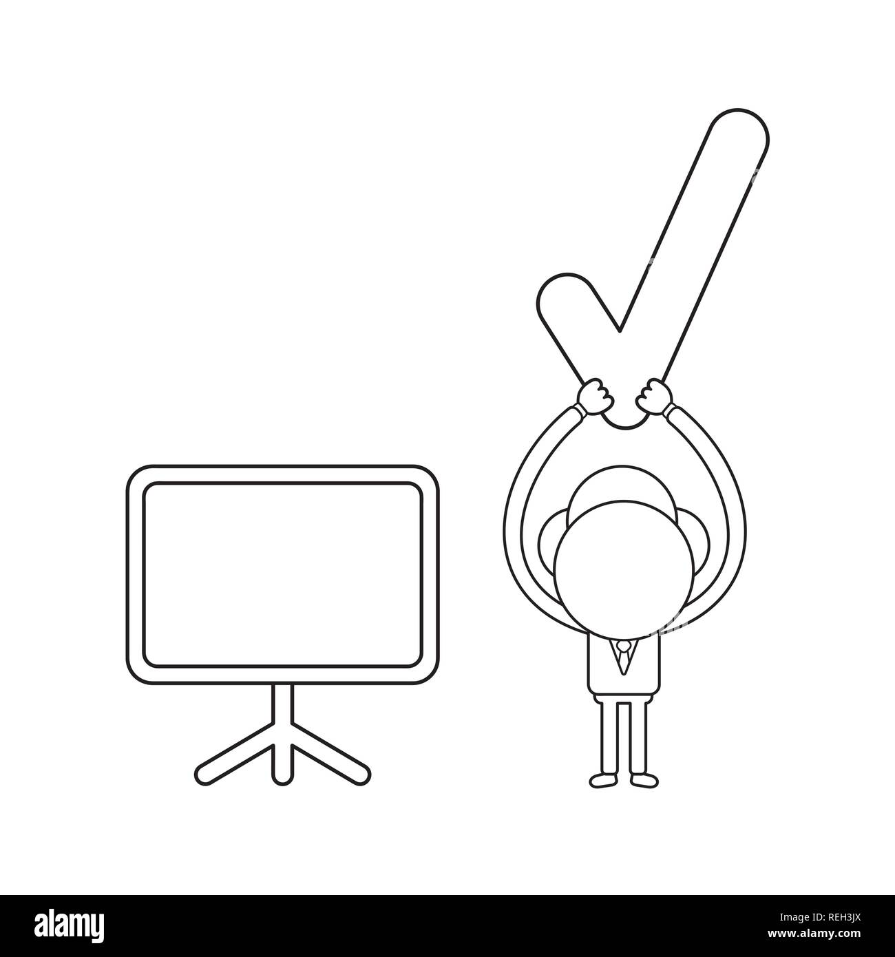 Vector illustration businessman character holding up check mark with ...