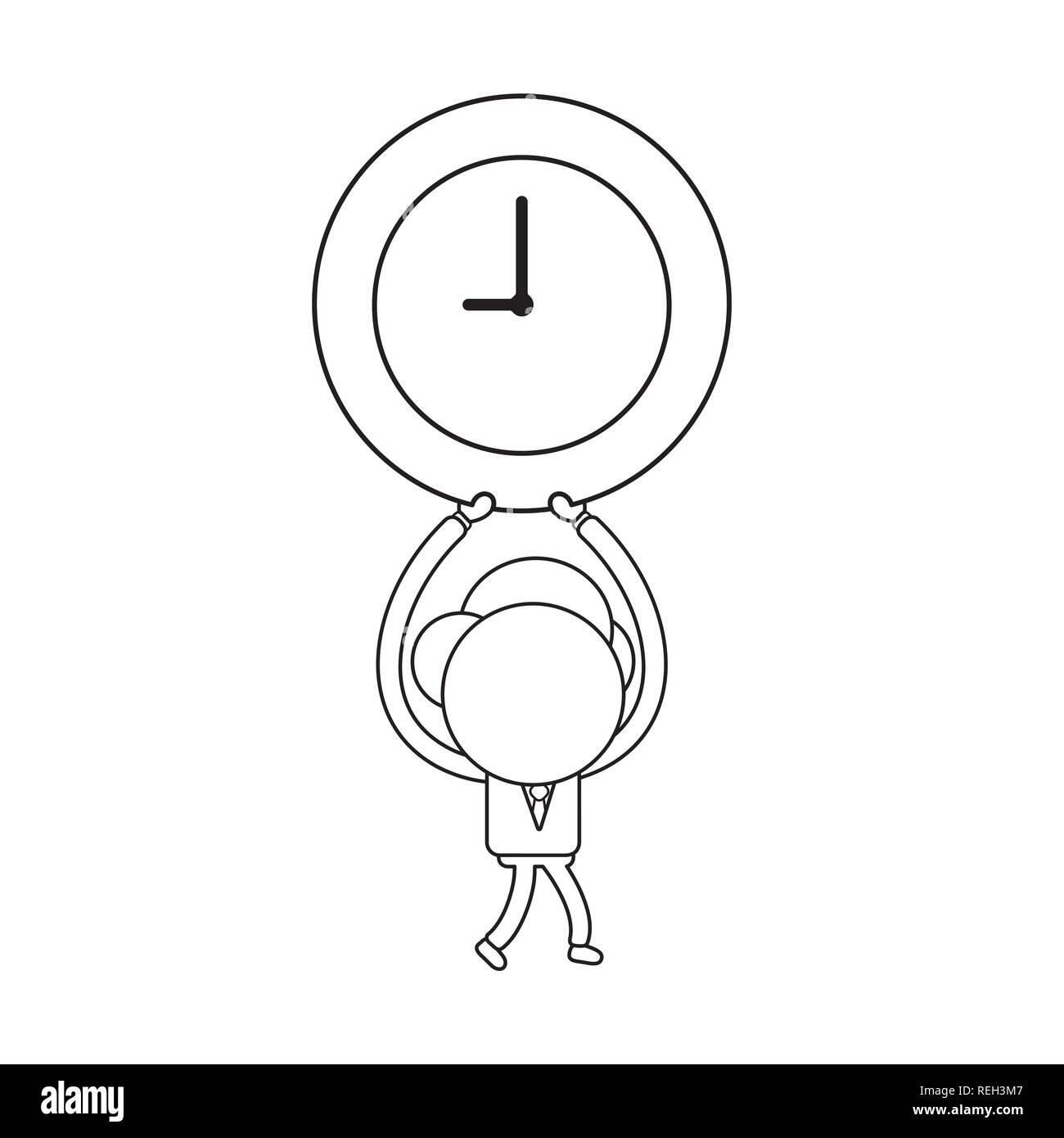 Vector illustration businessman character walking and holding up clock ...
