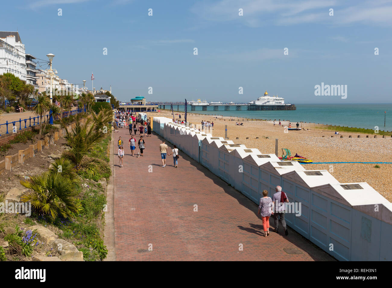 Eastbourne seafront beach and pier in fine weather England UK with ...