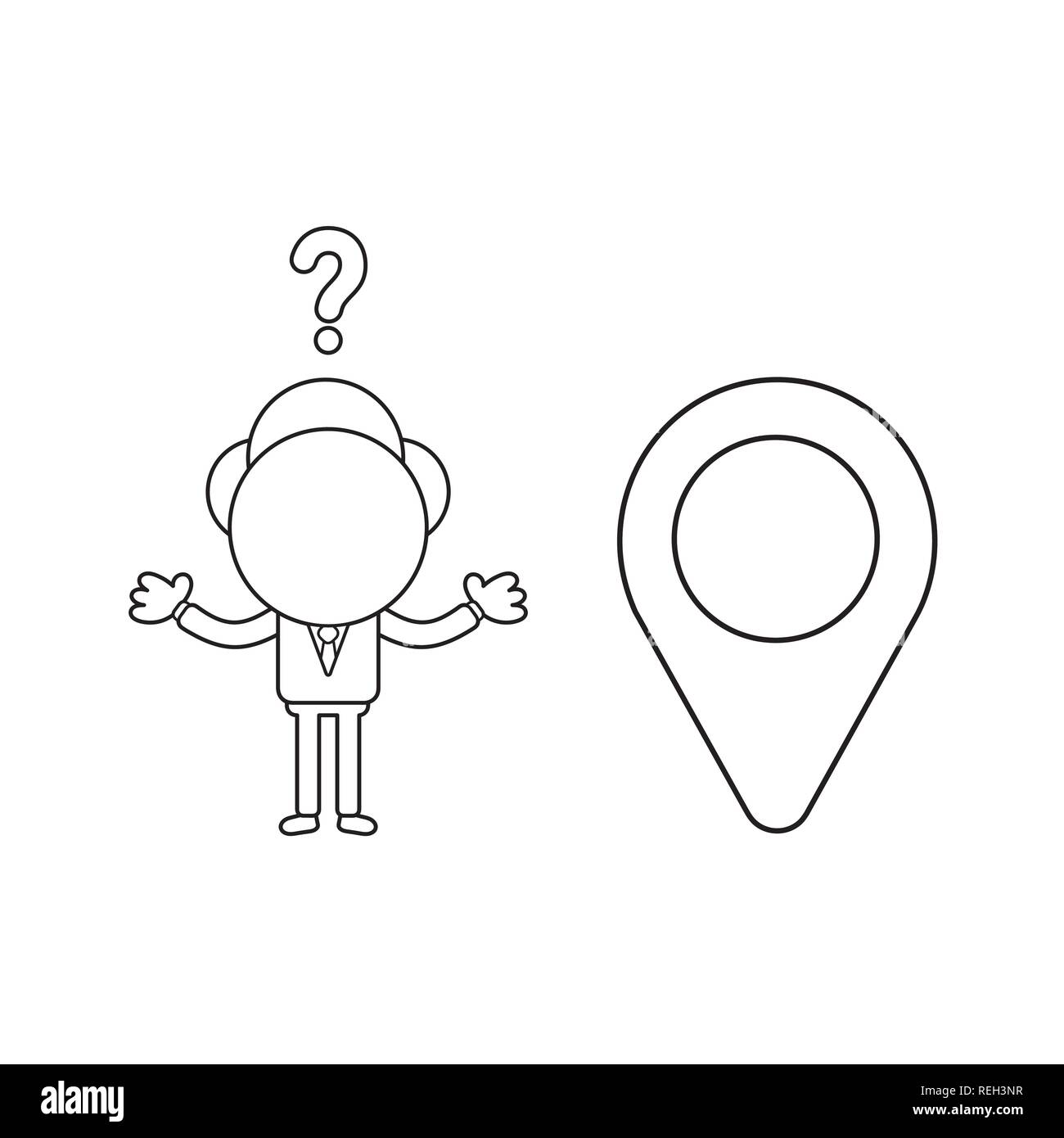 Vector illustration confused businessman character with map pointer ...