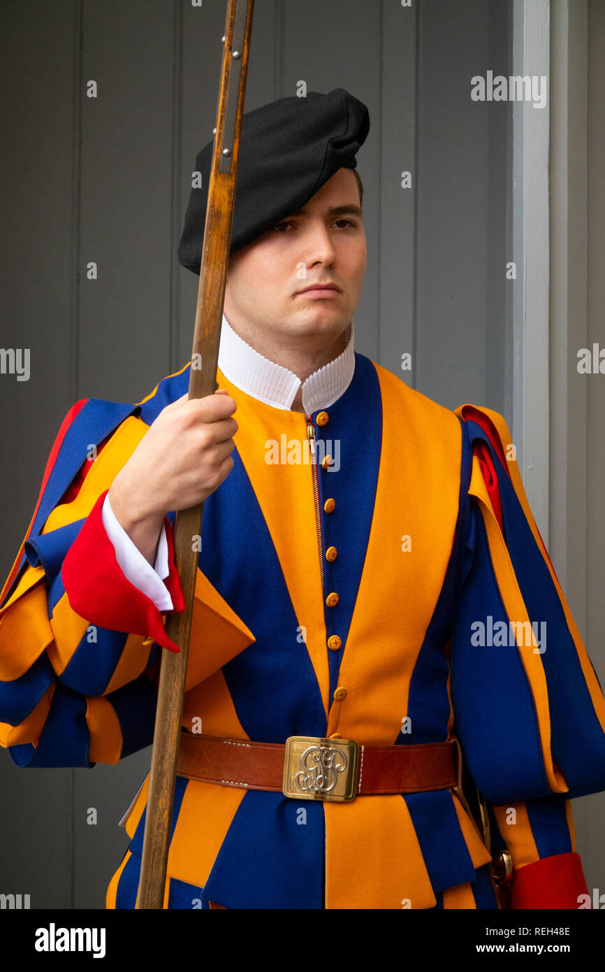 Europe Vatican City Swiss Guard at the ready next to St Peters Basilica ...