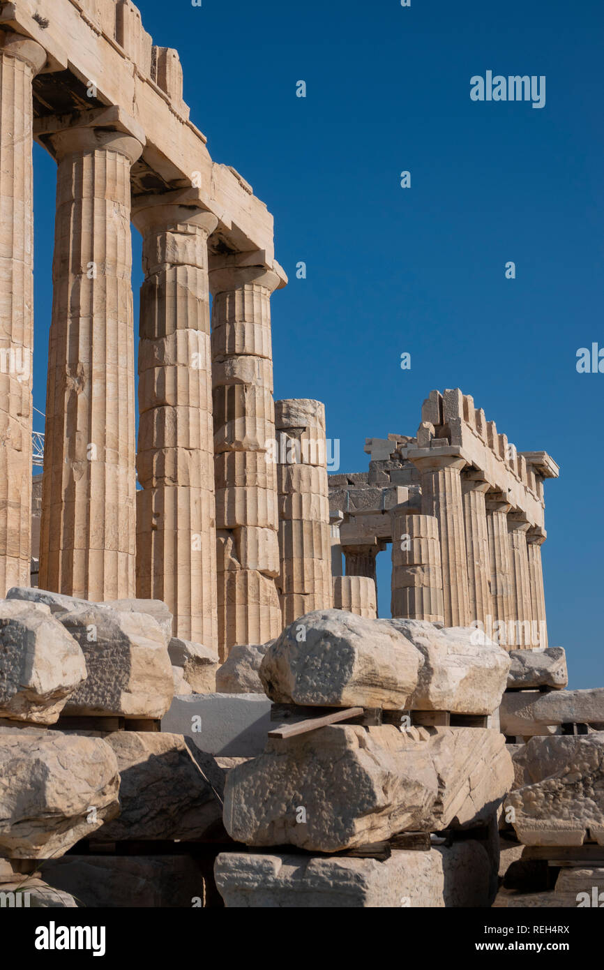 Europe Greece Athens Athena Acropolis The Parthenon ruins detail Stock ...