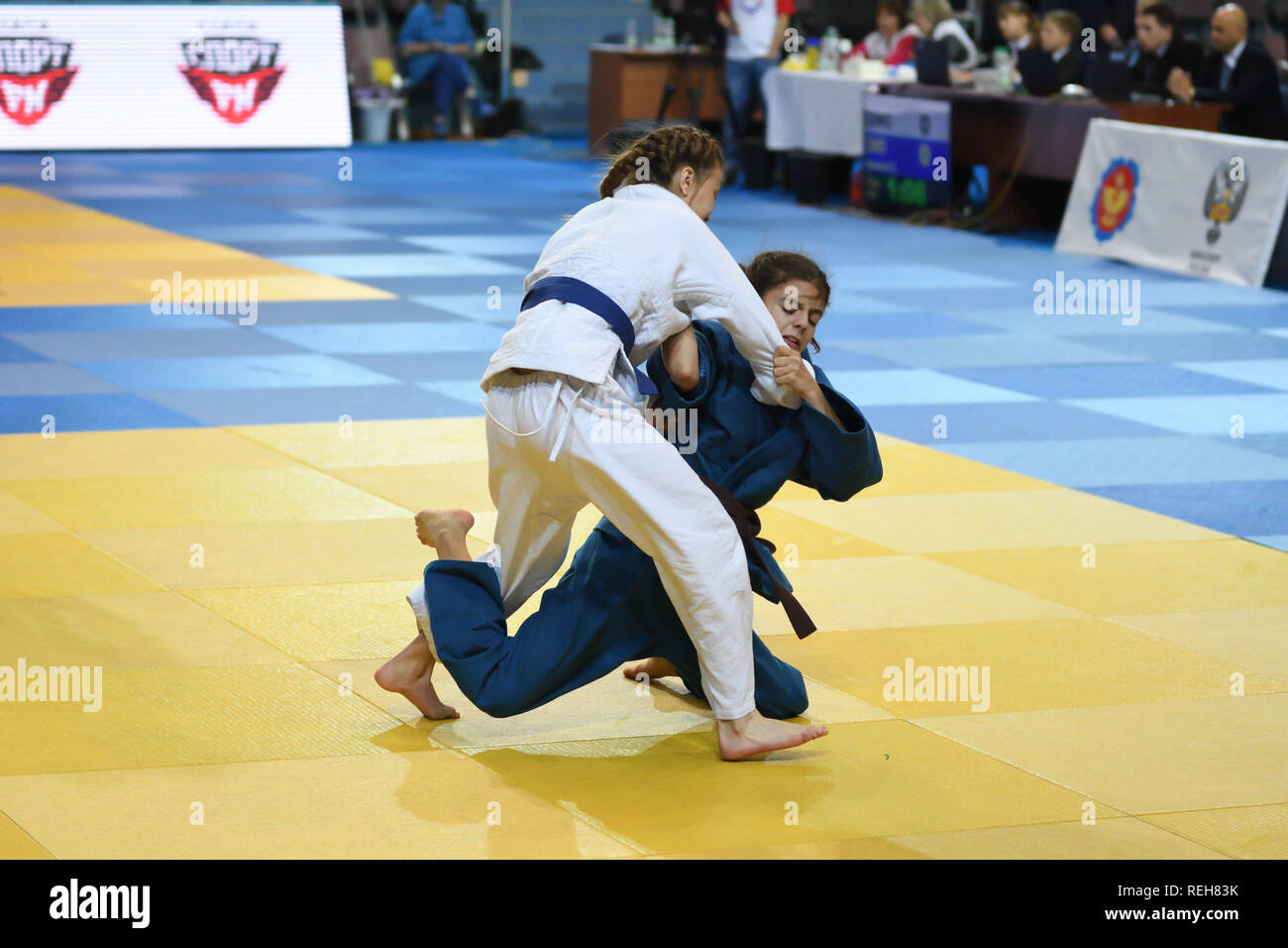 Orenburg, Russia - 21 October 2016: Girls compete in Judo at the all-Russian Judo tournament ...