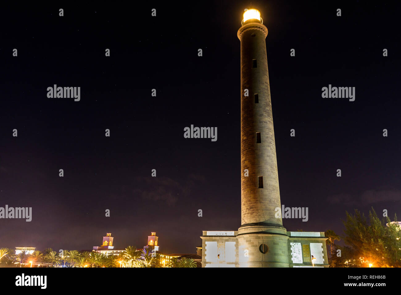 Night View of Maspalomas Lighthouse, Gran Canaria, Spain Stock Photo ...