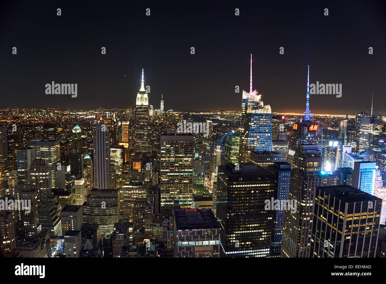New York City, NY - United States June 2016: Aerial night view over ...