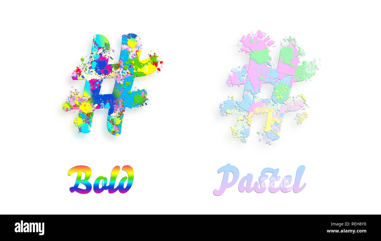 Hash Tag paint splatter illustration with two variations BOLD and soft ...