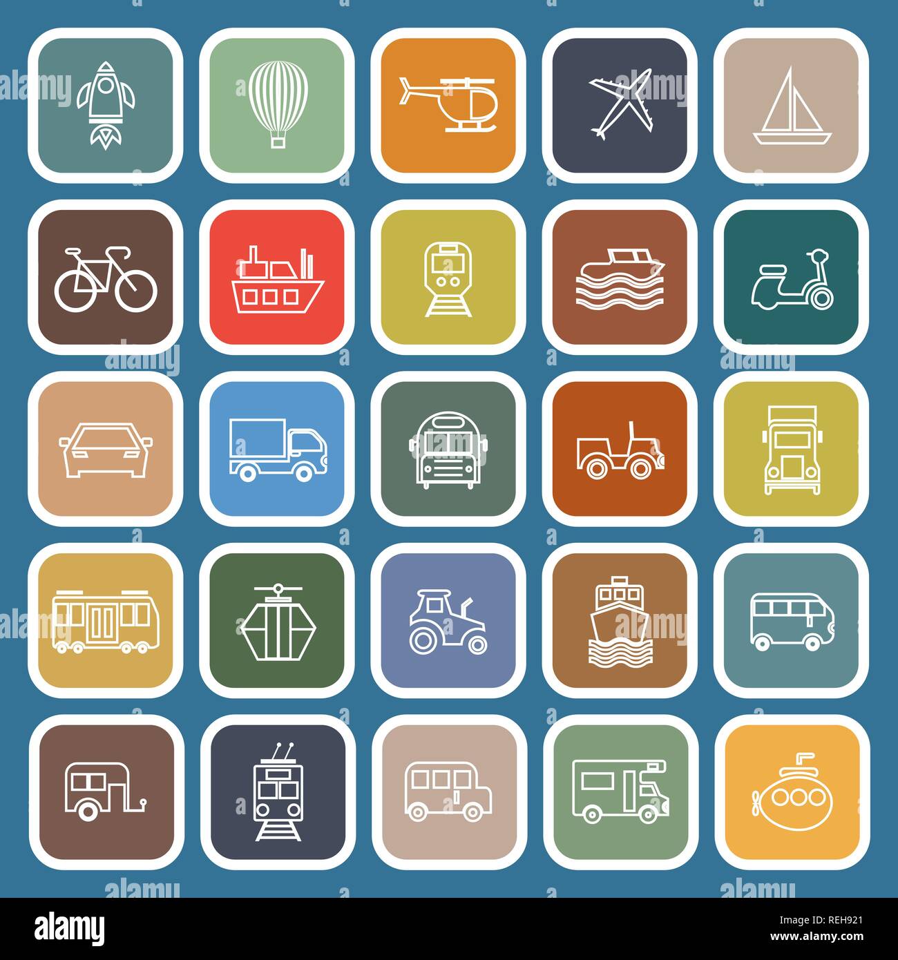 Vehicle line flat icons on blue background, stock vector Stock Vector ...