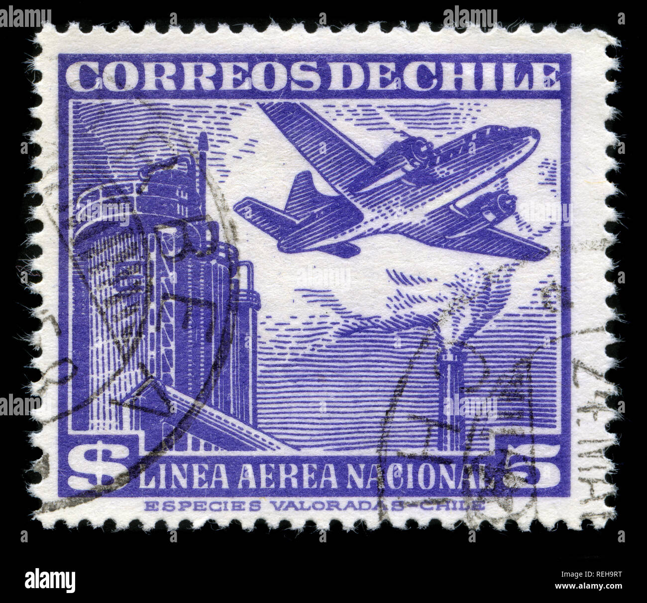 Postage stamp from Chile in the Airplanes LAN series issued in 1950 ...