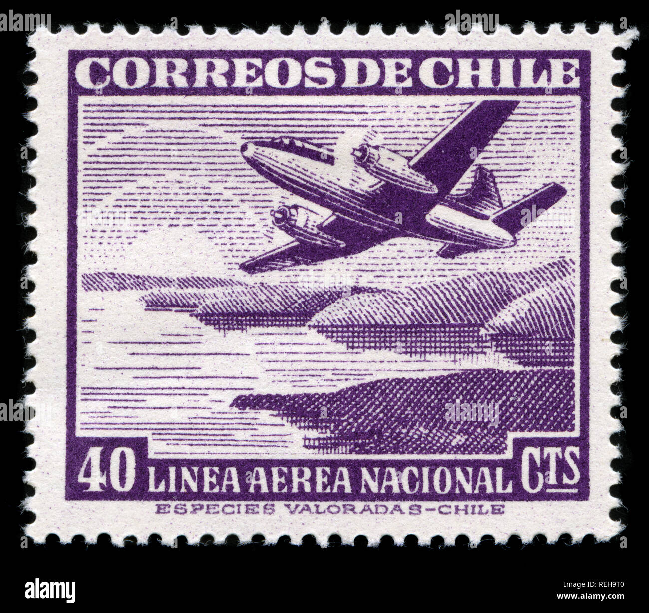 Postage stamp from Chile in the Airplanes LAN series issued in 1951 ...