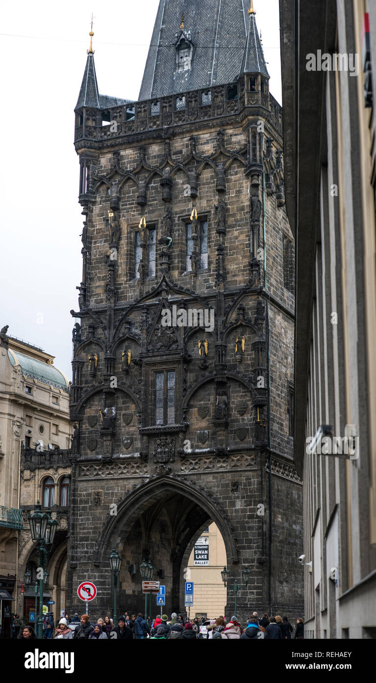 Prague, Czech Republic-December 2018. Gothic powder tower Stock Photo - Alamy