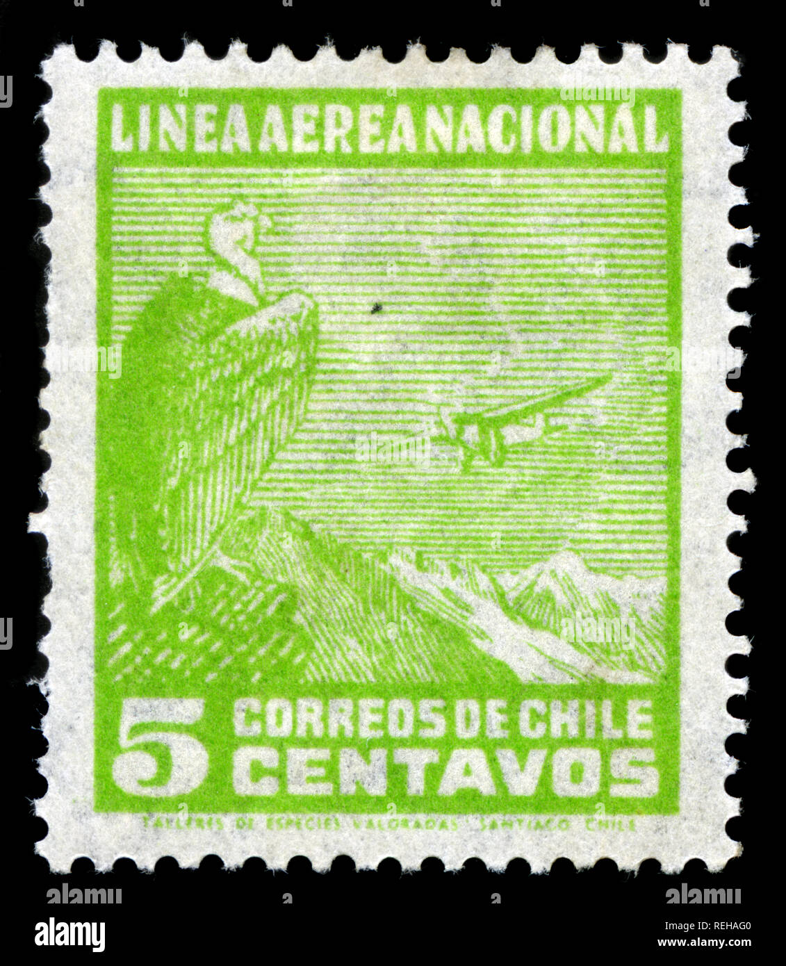 Postage stamp from Chile in the Airmail domestic service: Airplane over ...