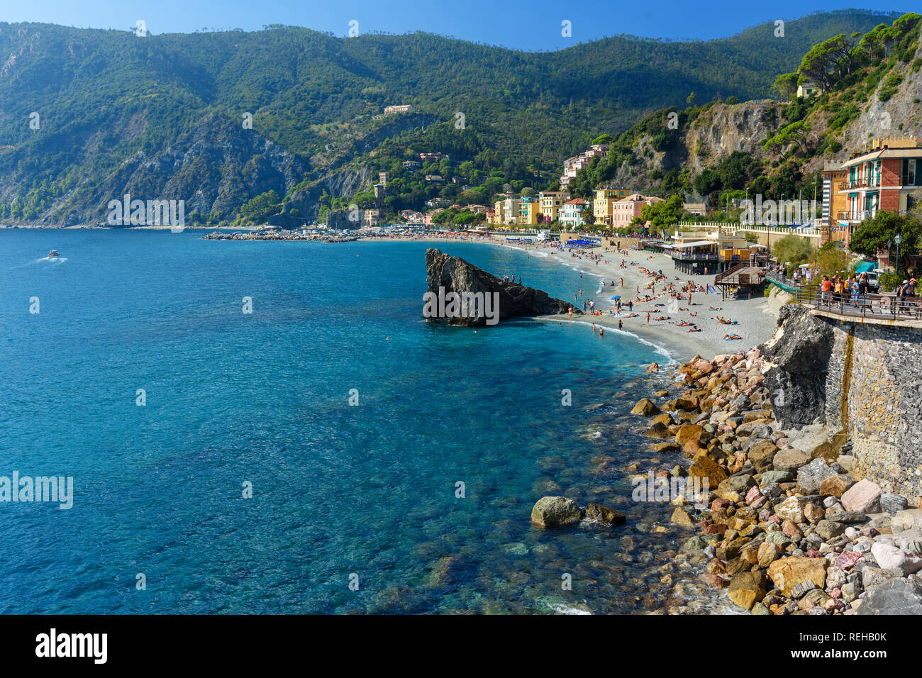Monterosso al mare, Italy - October 13, 2018: View of beach with cliff ...
