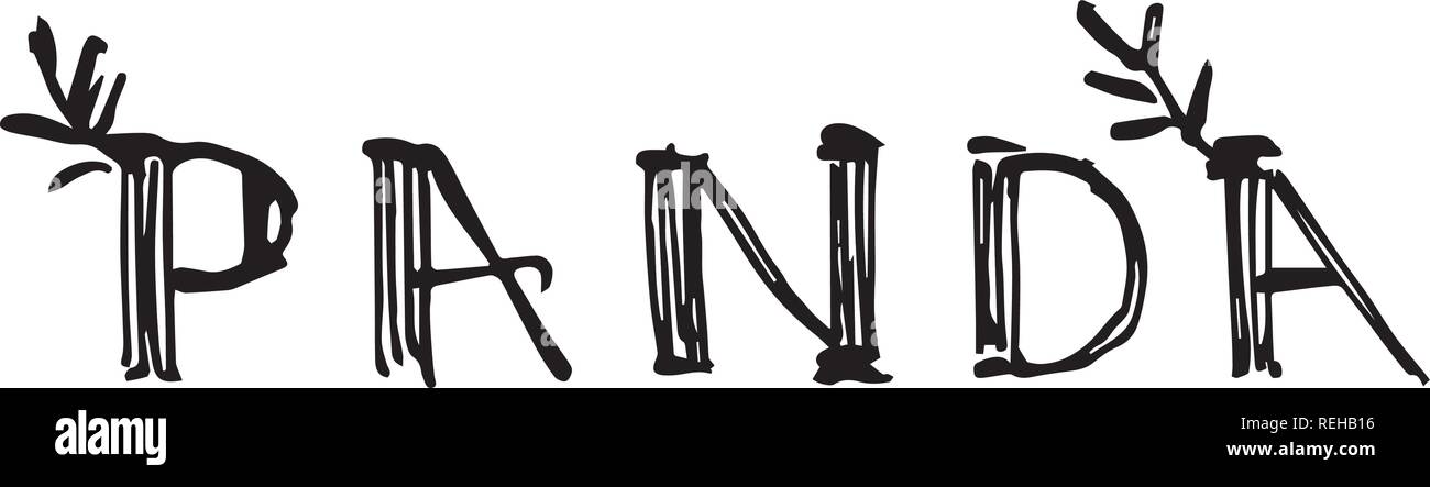 Panda lettering in graphic style. Vector hand drawn illustration Stock ...