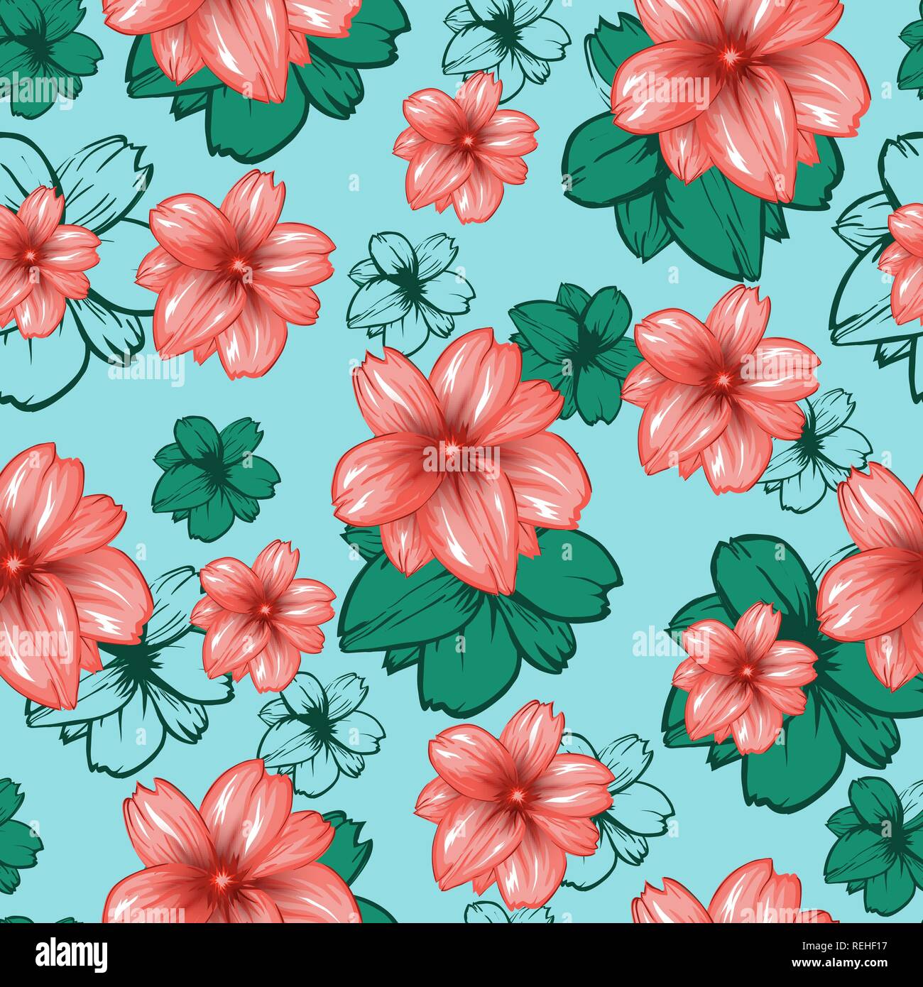Turquoise Pink Flower Wallpaper