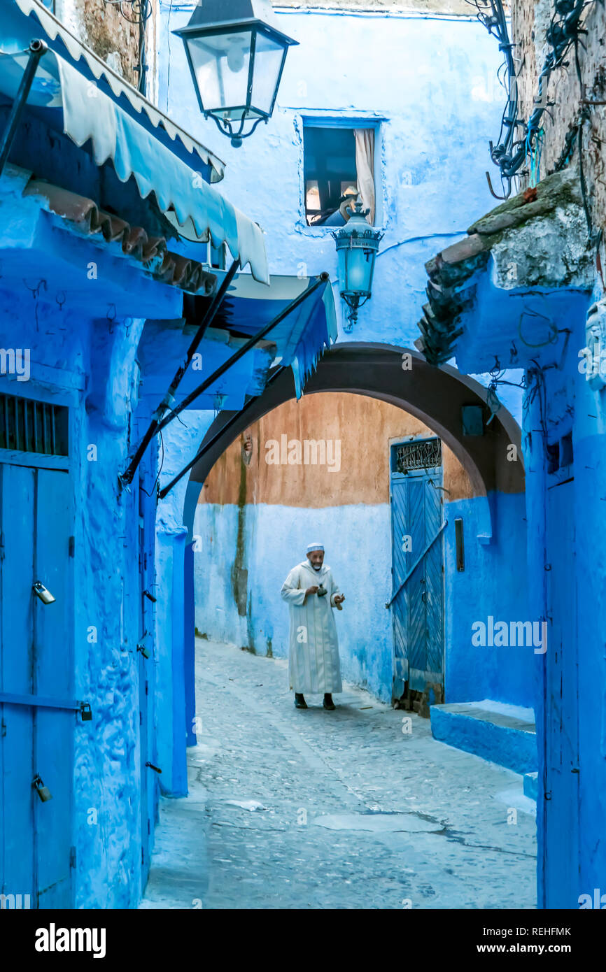 Chefchaouen, Morocco-November 4, 2018: an old man dressed in ...