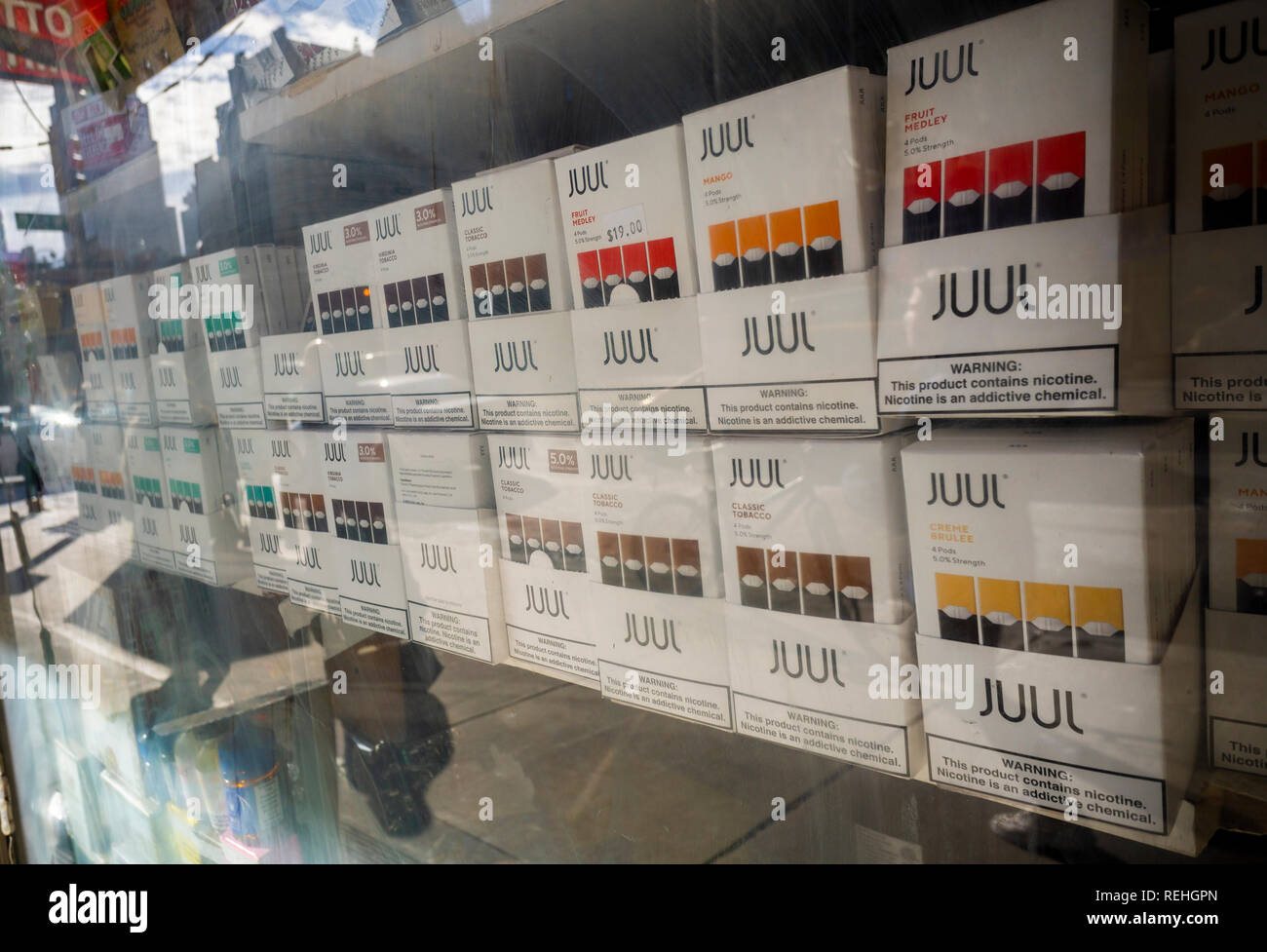 New York NY/USA-January 13, 2019 A selection of the popular Juul brand ...