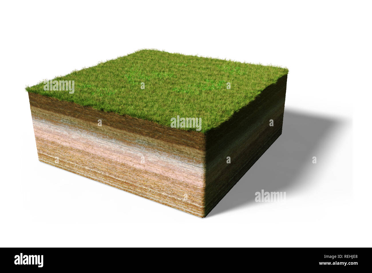 model of a cross section of ground with grass (3d illustration ...