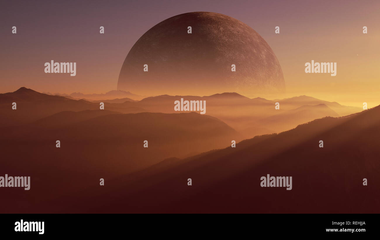 mountain range on an alien planet Stock Photo - Alamy