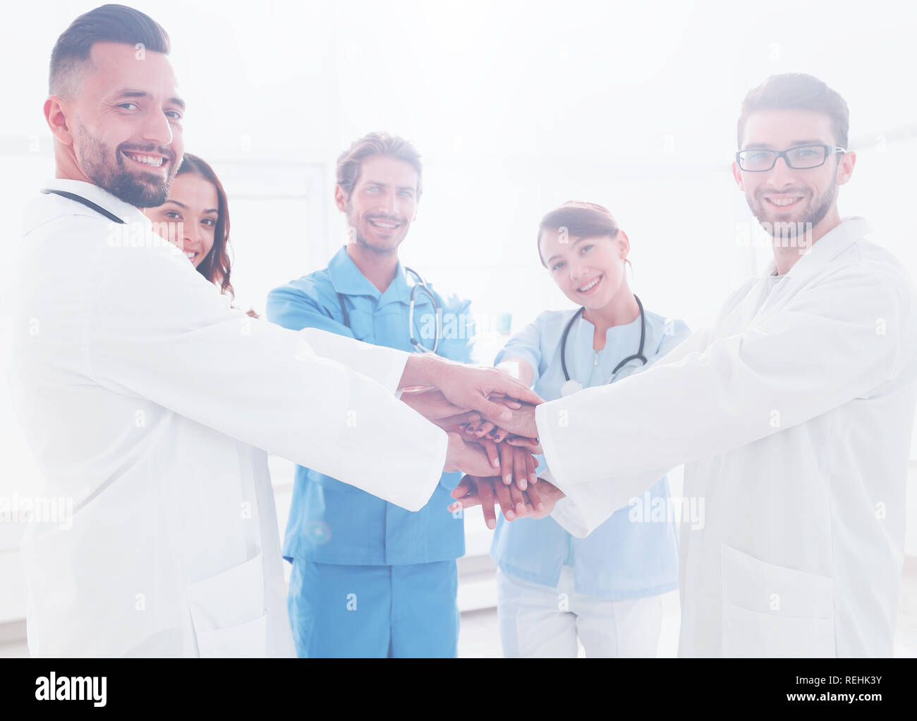 background image of a successful group of doctors on a white background ...