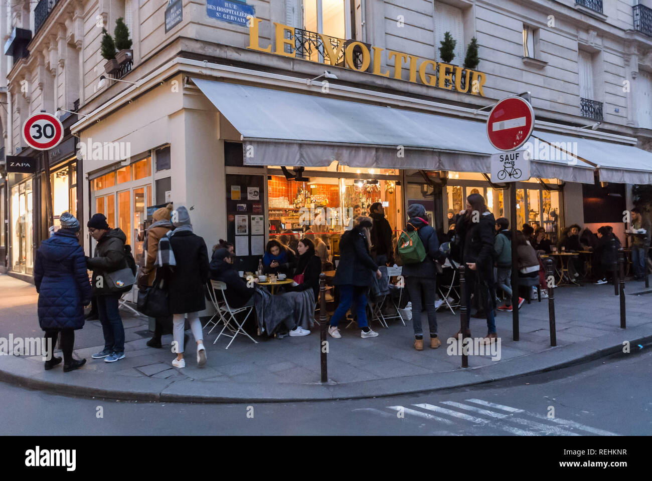 Paris, France, Large Group People Drinking Coffee on French Cafe ...