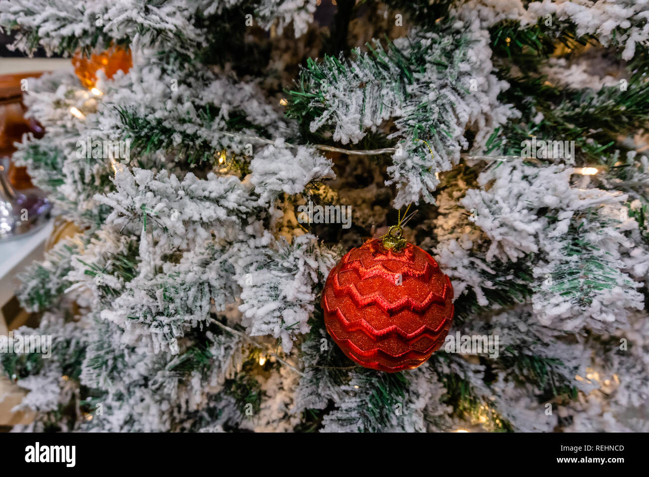 Christmas background - baubles and branch of spruce tree Stock Photo ...