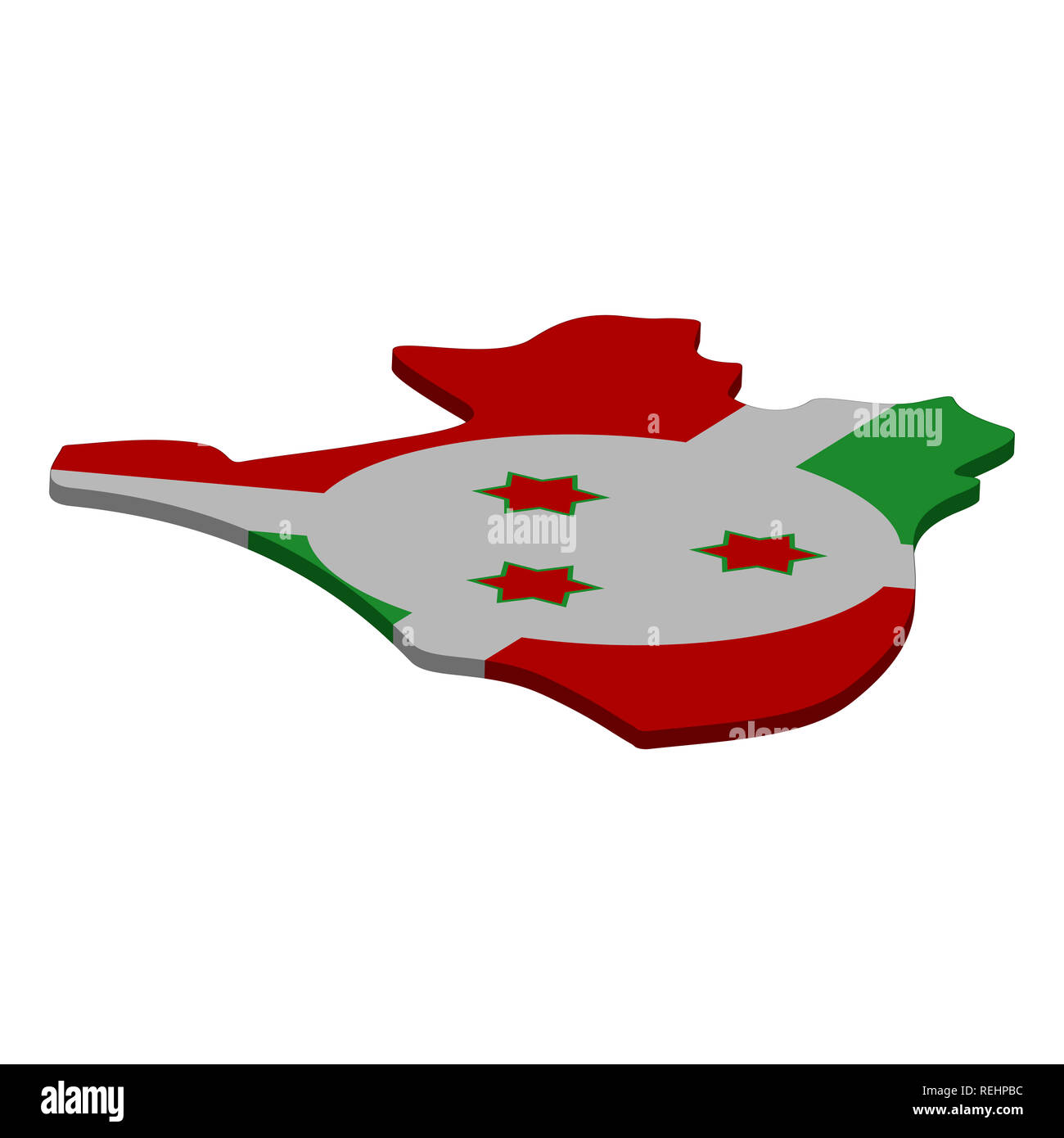 Flag and map of Burundi. Color silhouette of 3D map of Burundi ...