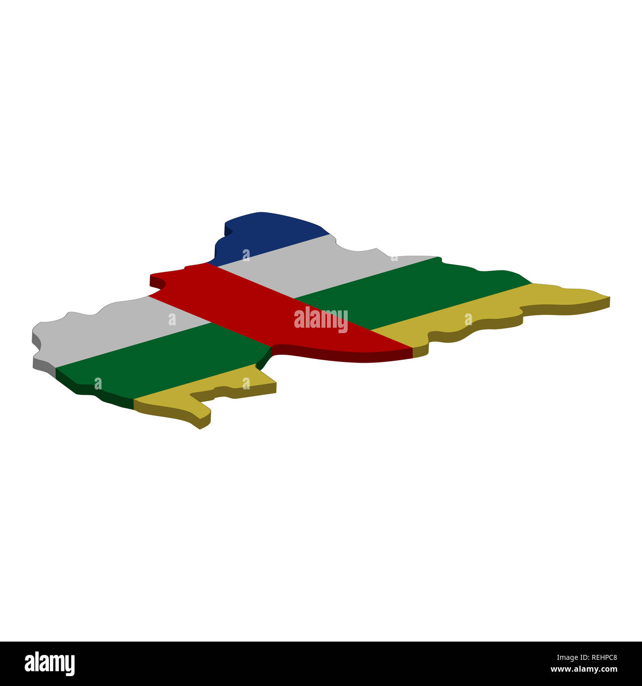 Flag and map of Central African Republic. Color silhouette of 3D map of ...