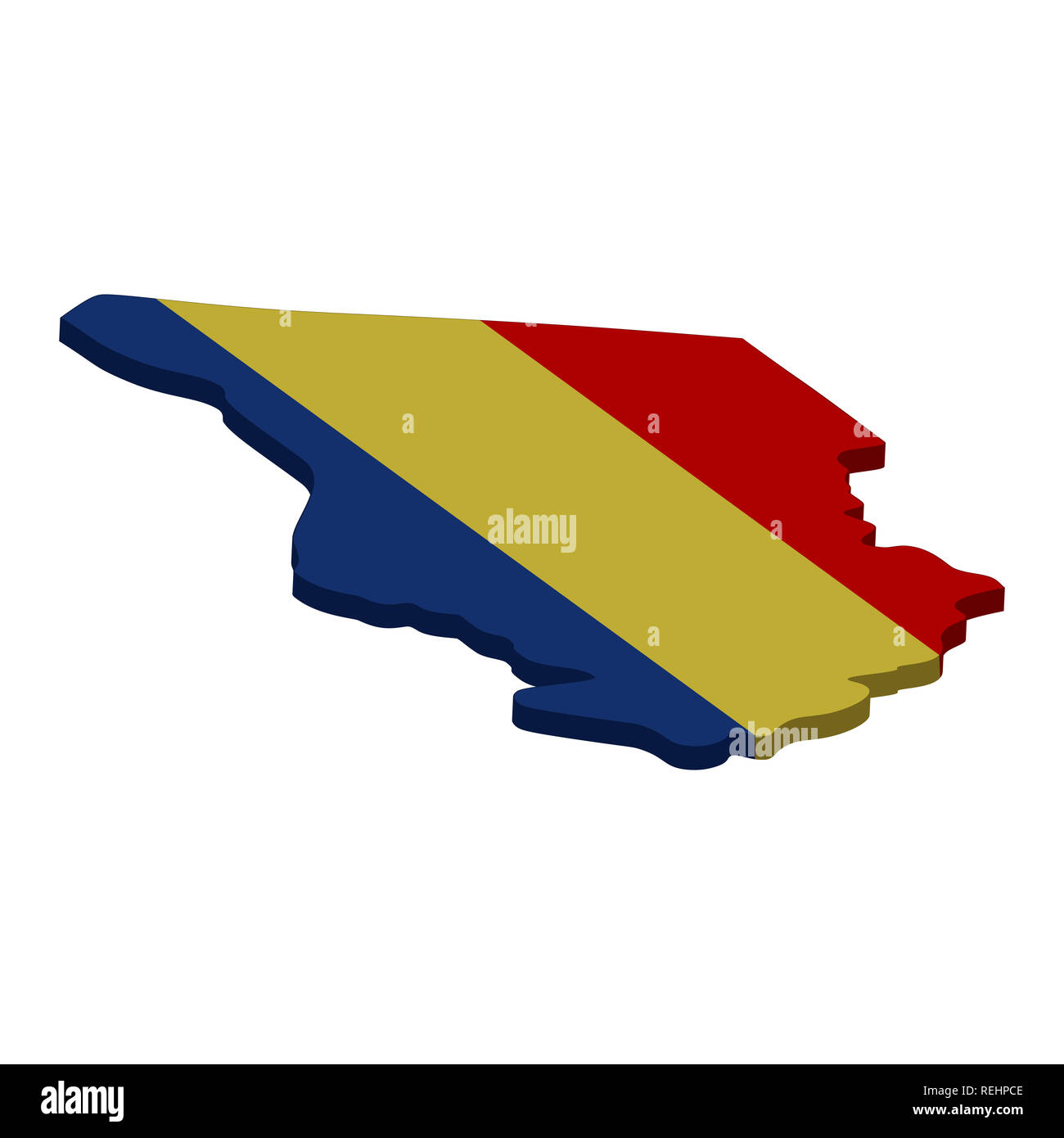 Flag and map of Chad. Color silhouette of 3D map of Chad illustration ...