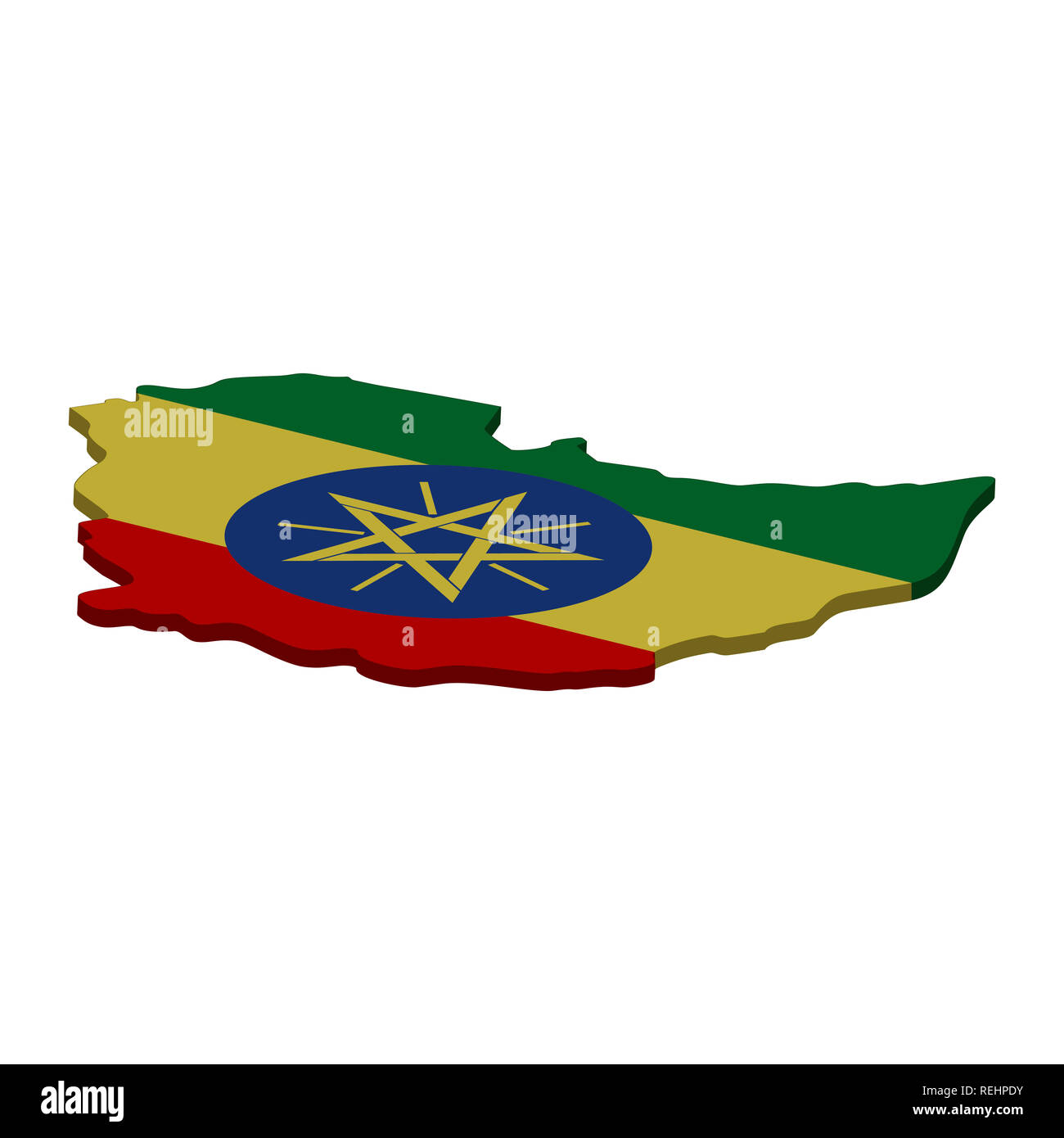 Flag and map of Ethiopia. Color silhouette of 3D map of Ethiopia ...